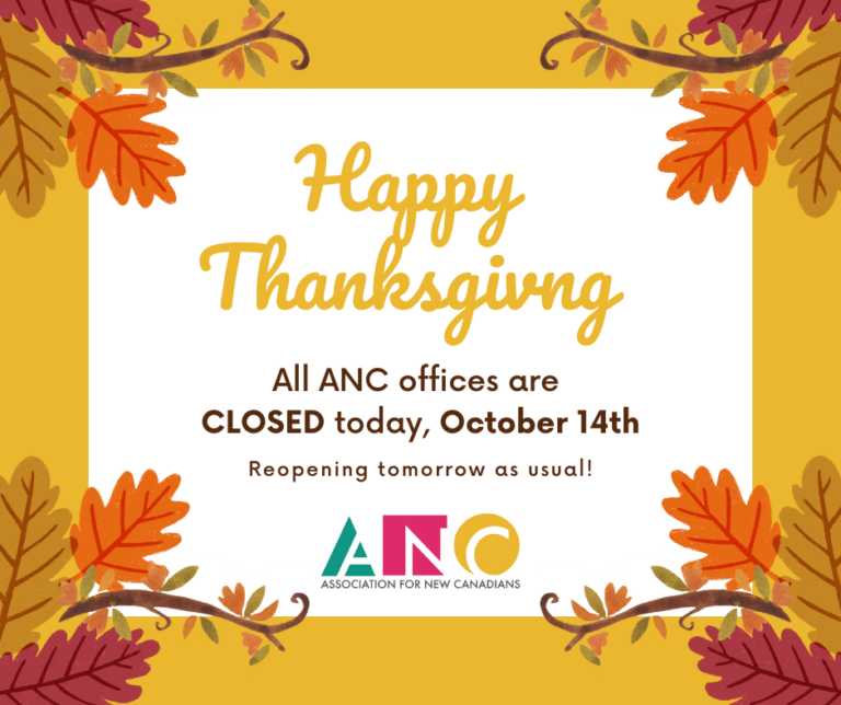 All ANC Offices Closed for Thanksgiving | Association for New Canadians