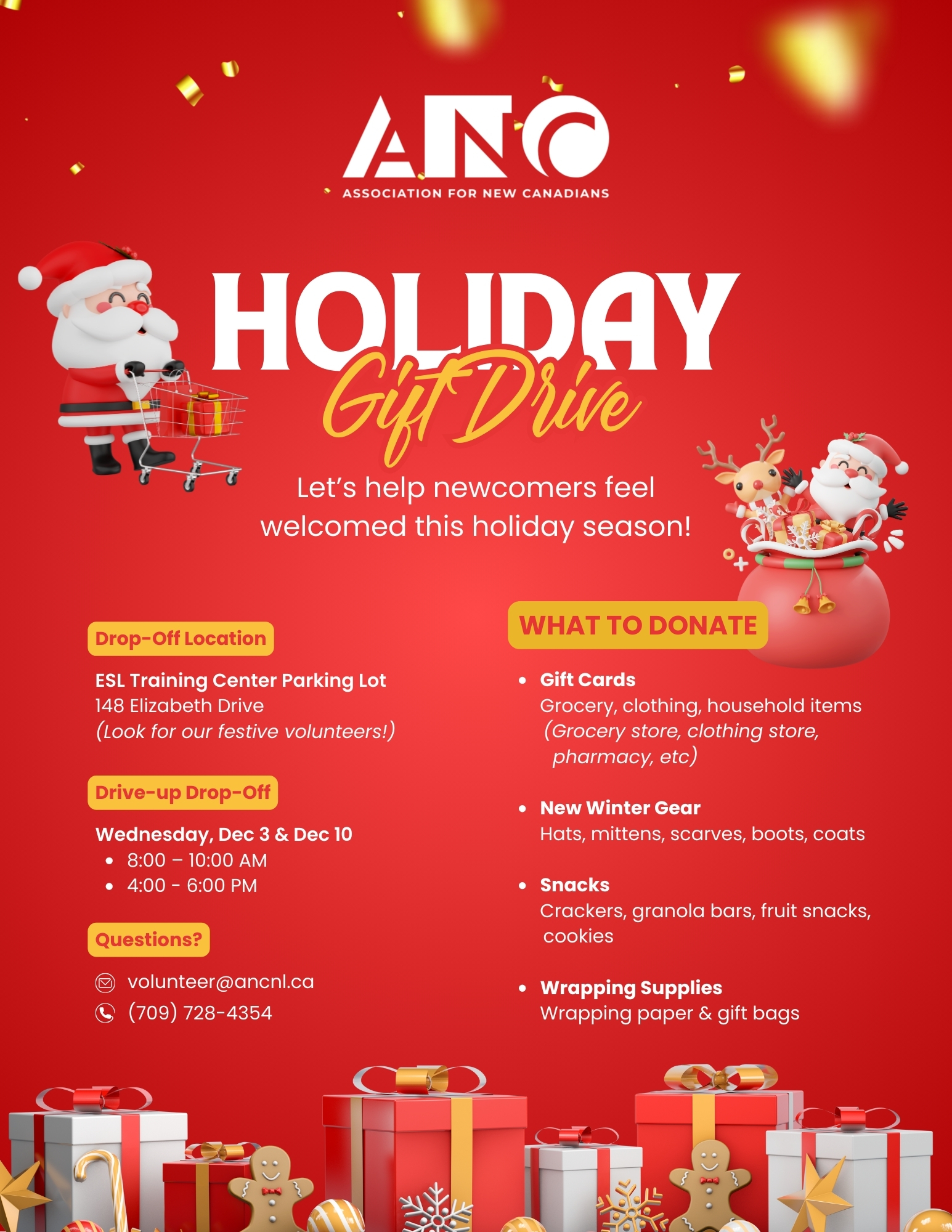 Holiday Gift Drive | Association for New Canadians